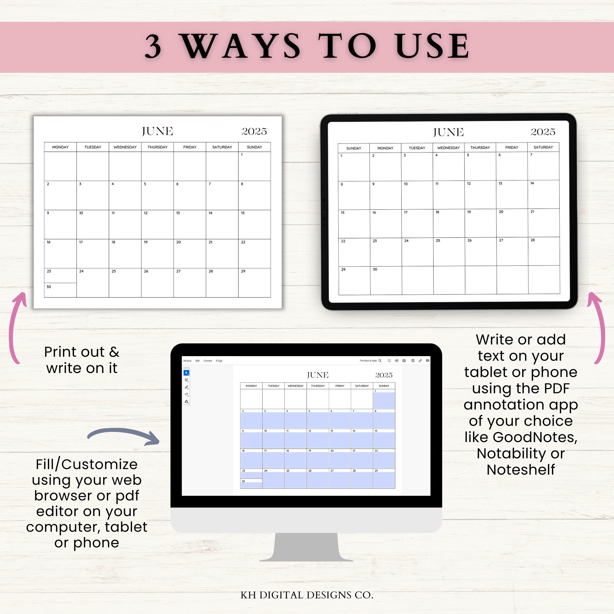 Editable 2025 Monthly Calendar | One Page Monthly Planner | Dated 12 ...