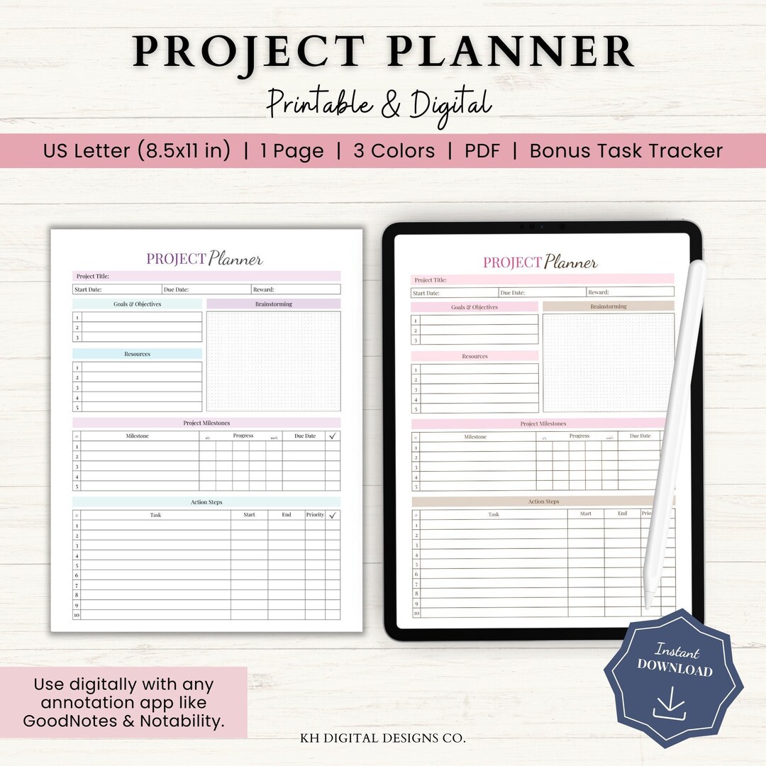 Project Planner Printable | Project Timeline Tracker | Productivity ...