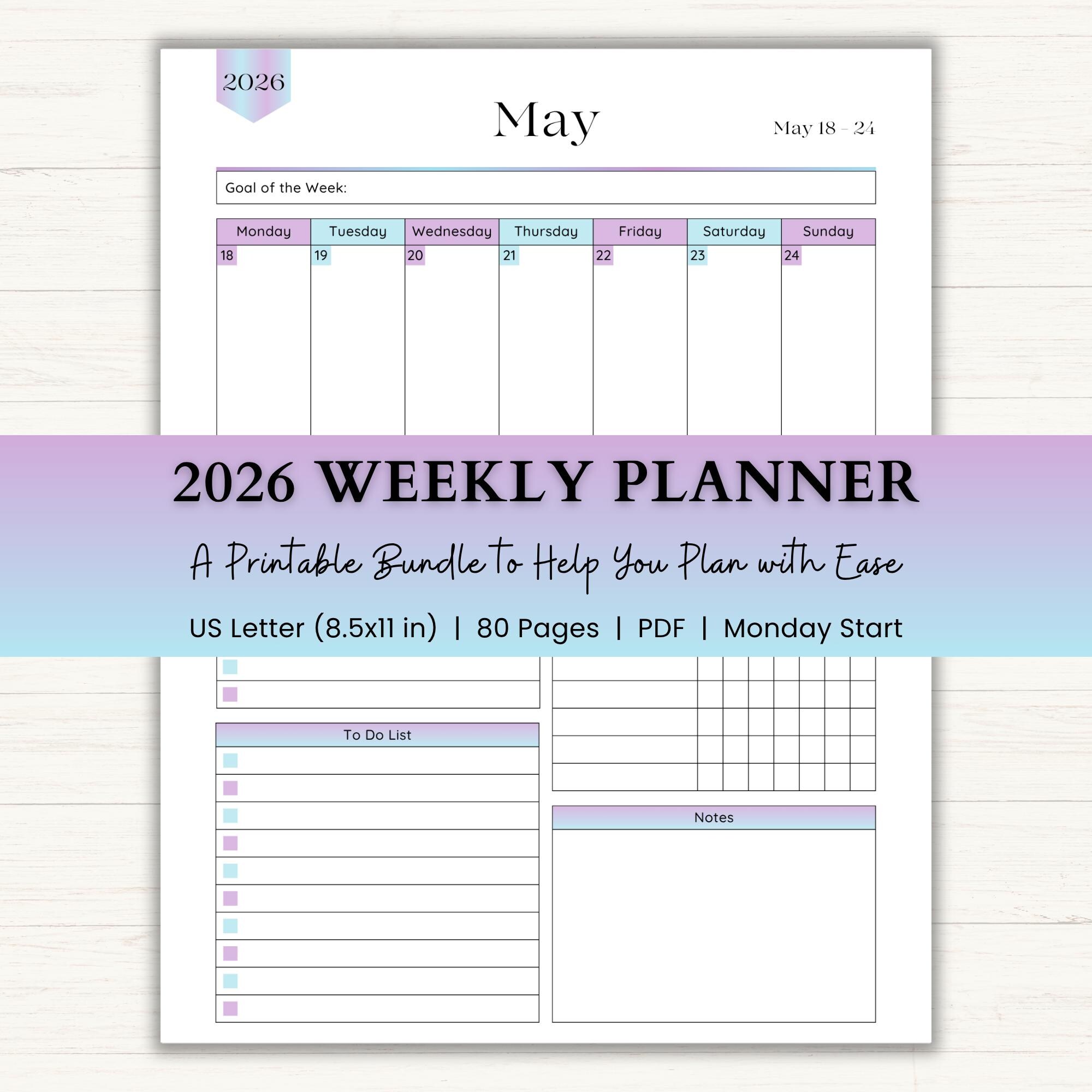 2026 Weekly Planner Printable: Weekly Agenda, ADHD Productivity Planner ...