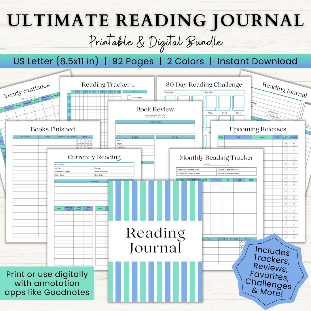 Reading Journal Printable | Book Review Log | Monthly Reading Planner ...