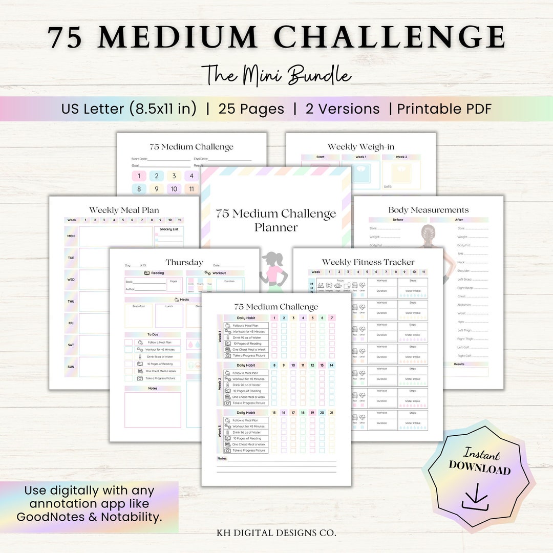 75 Medium Challenge Printable 75 Medium Challenge Bundle Workout Plan ...