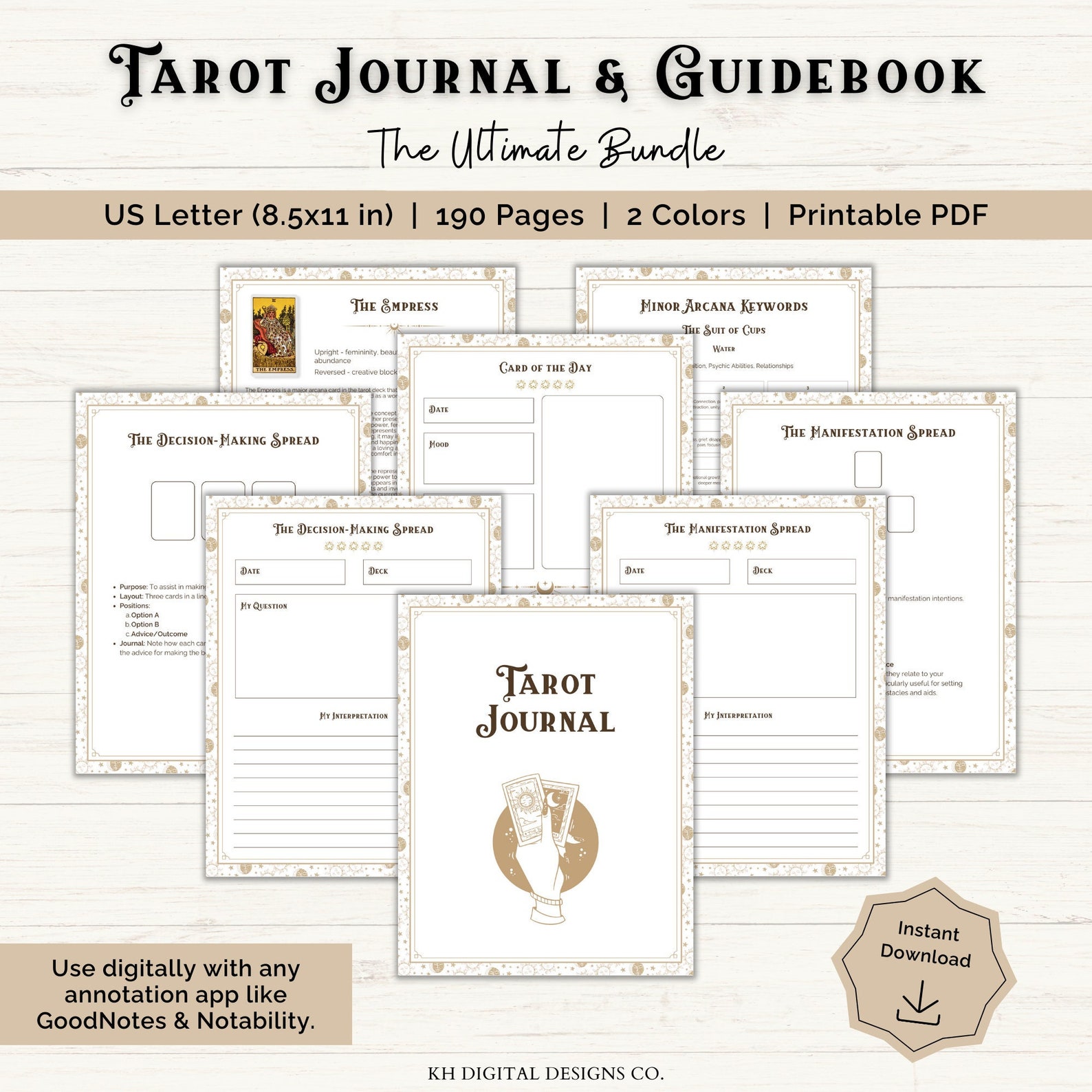Tarot Journal Planner Bundle | Tarot Workbook | Daily Tarot Journal ...