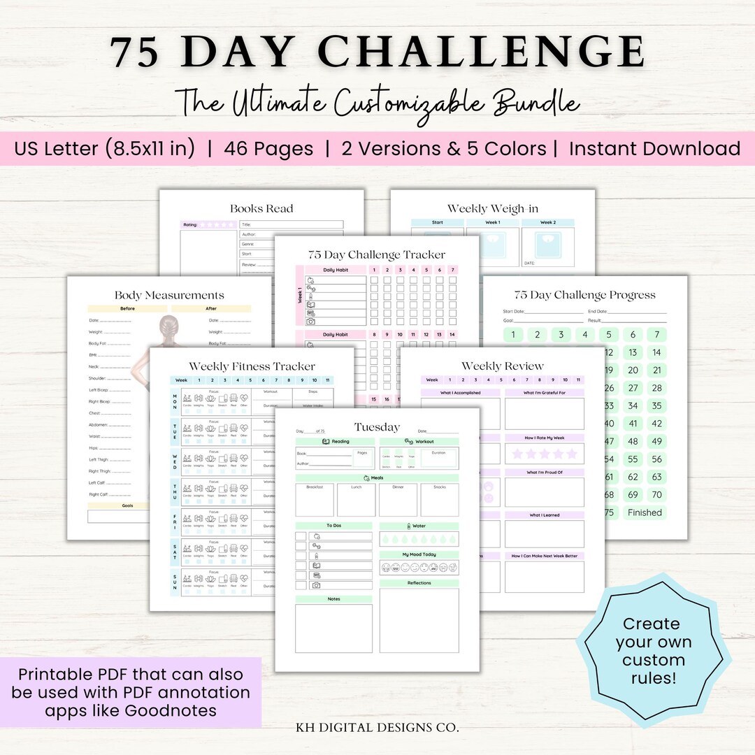 Editable 75 Day Challenge Planner 75 Soft Challenge Printable 75 Day ...