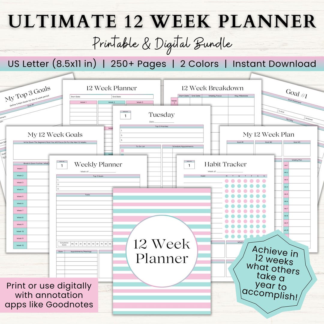 12 Week Planner Printable | Adhd Quarterly Goal Tracker | Task Management PDF | Smart Goal ...