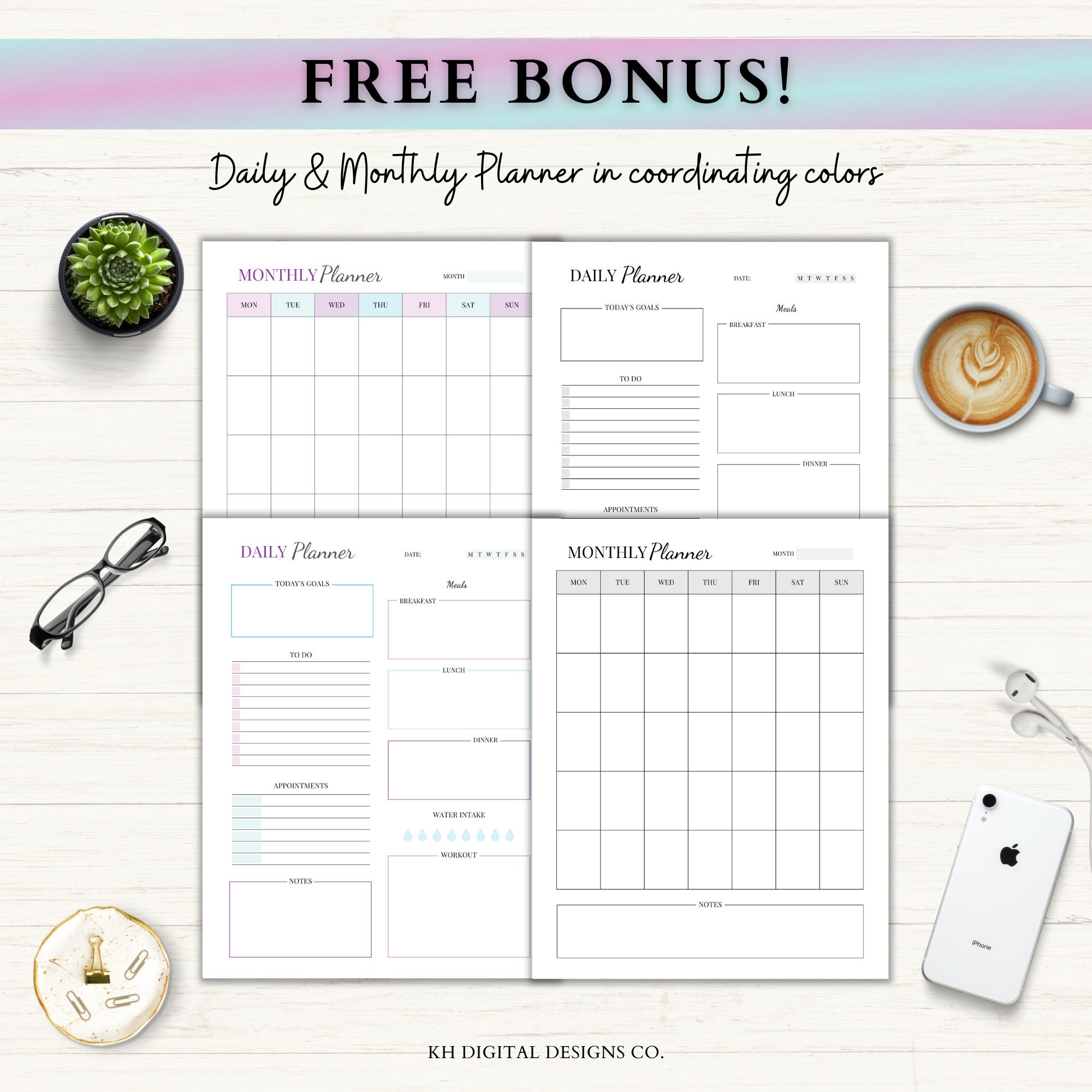 Weekly Meal Planner Printable Bundle With Recipe Template, Grocery List ...