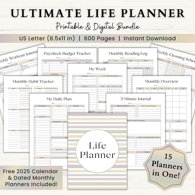 Ultimate Life Planner Printable Bundle Adhd Productivity Planner Habit ...