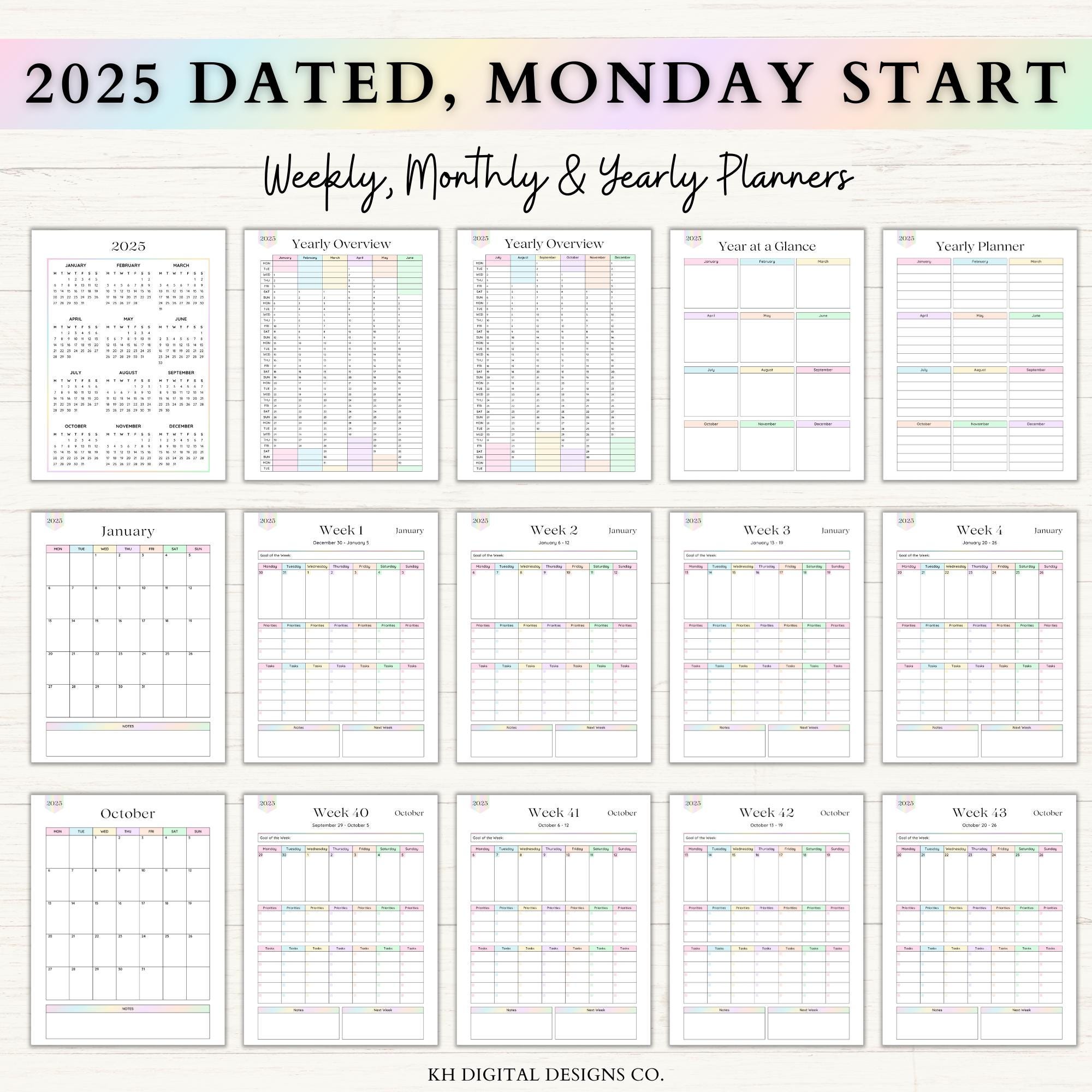 2025 Dated Weekly Planner Printable Adhd Digital Planner Week on One ...