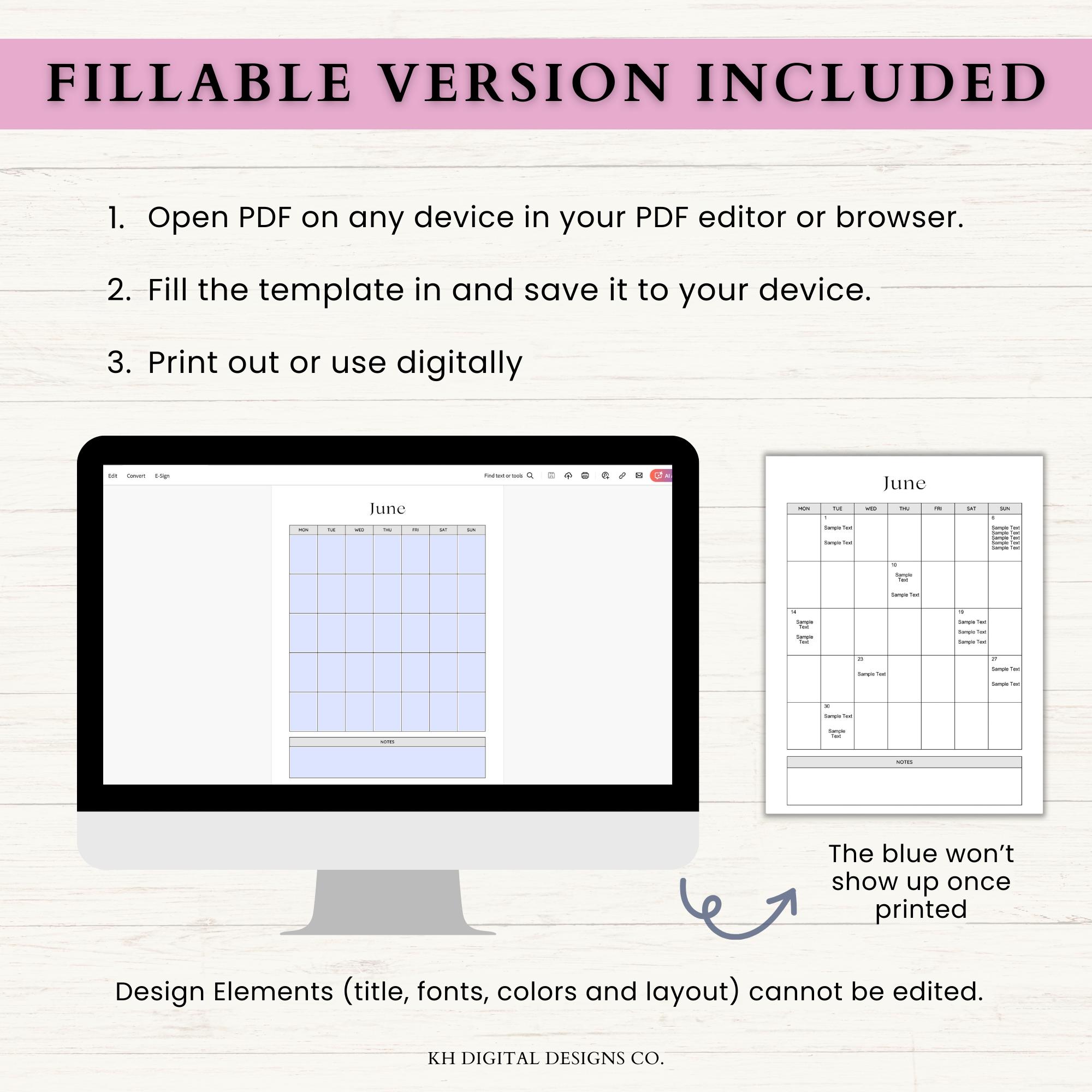 Editable Undated Monthly Calendar | One Page Perpetual Calendar | 12 ...