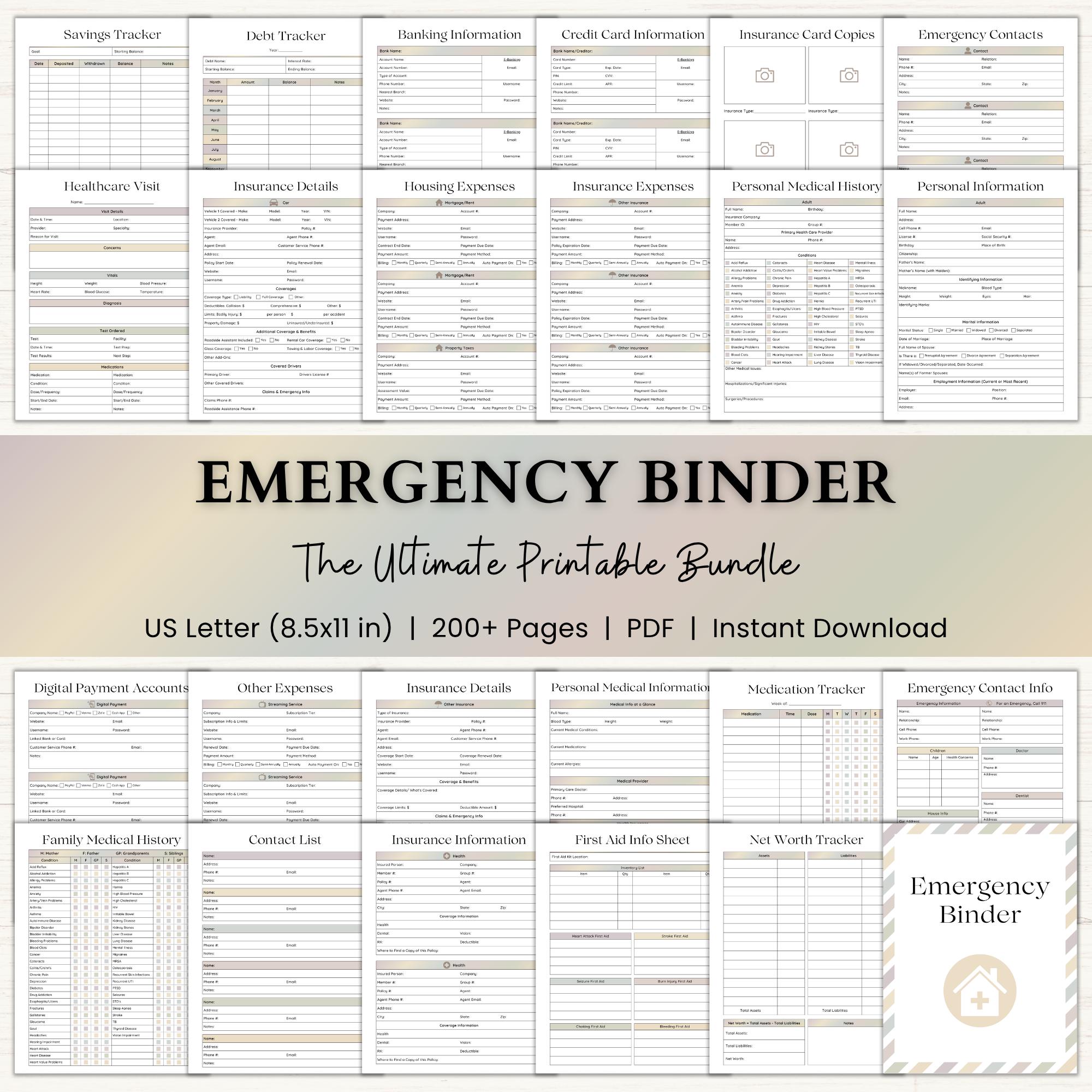 Emergency Binder Printable | End of Life Planner | Household Family ...