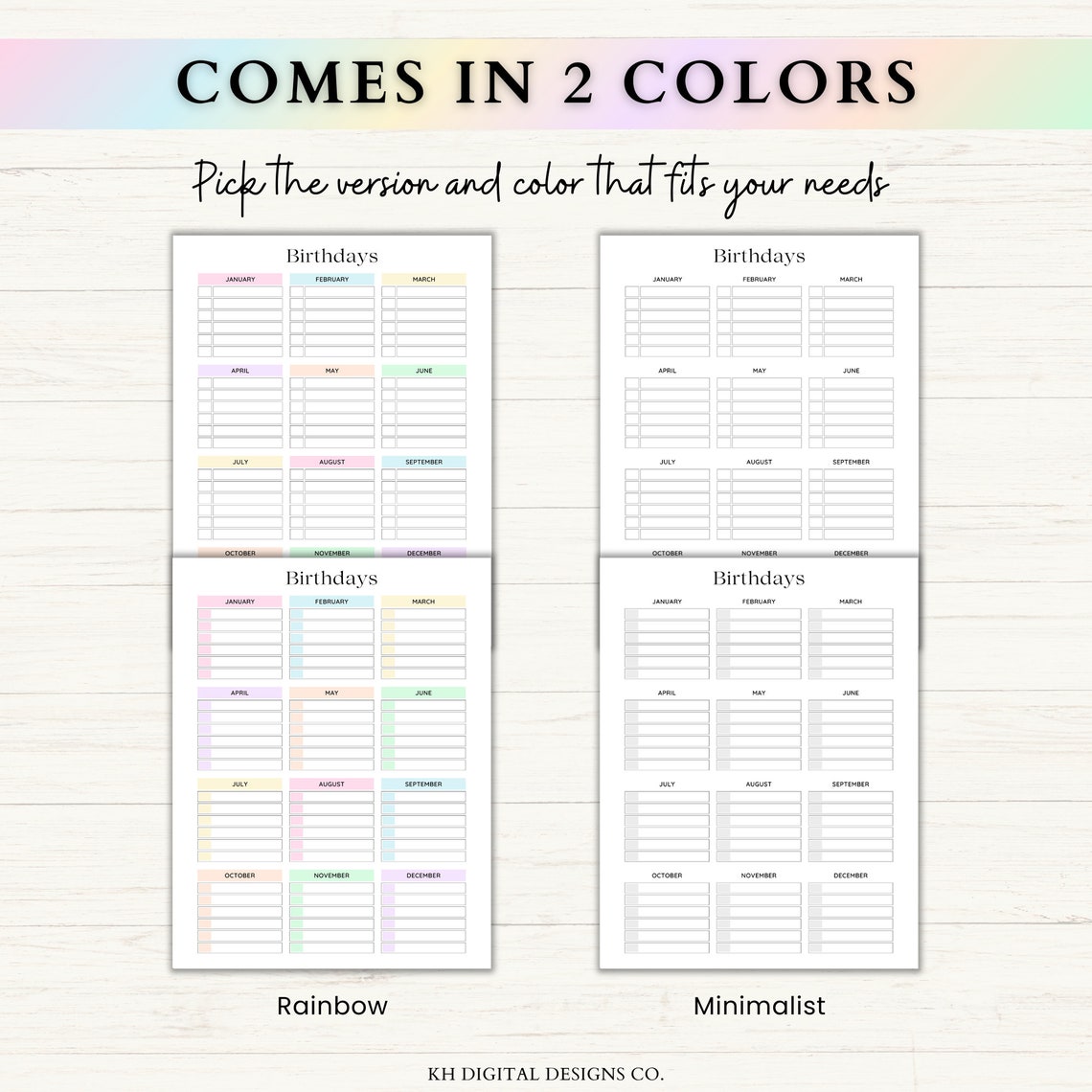 Birthday Calendar Template Printable Birthday Planner Fillable Birthday ...