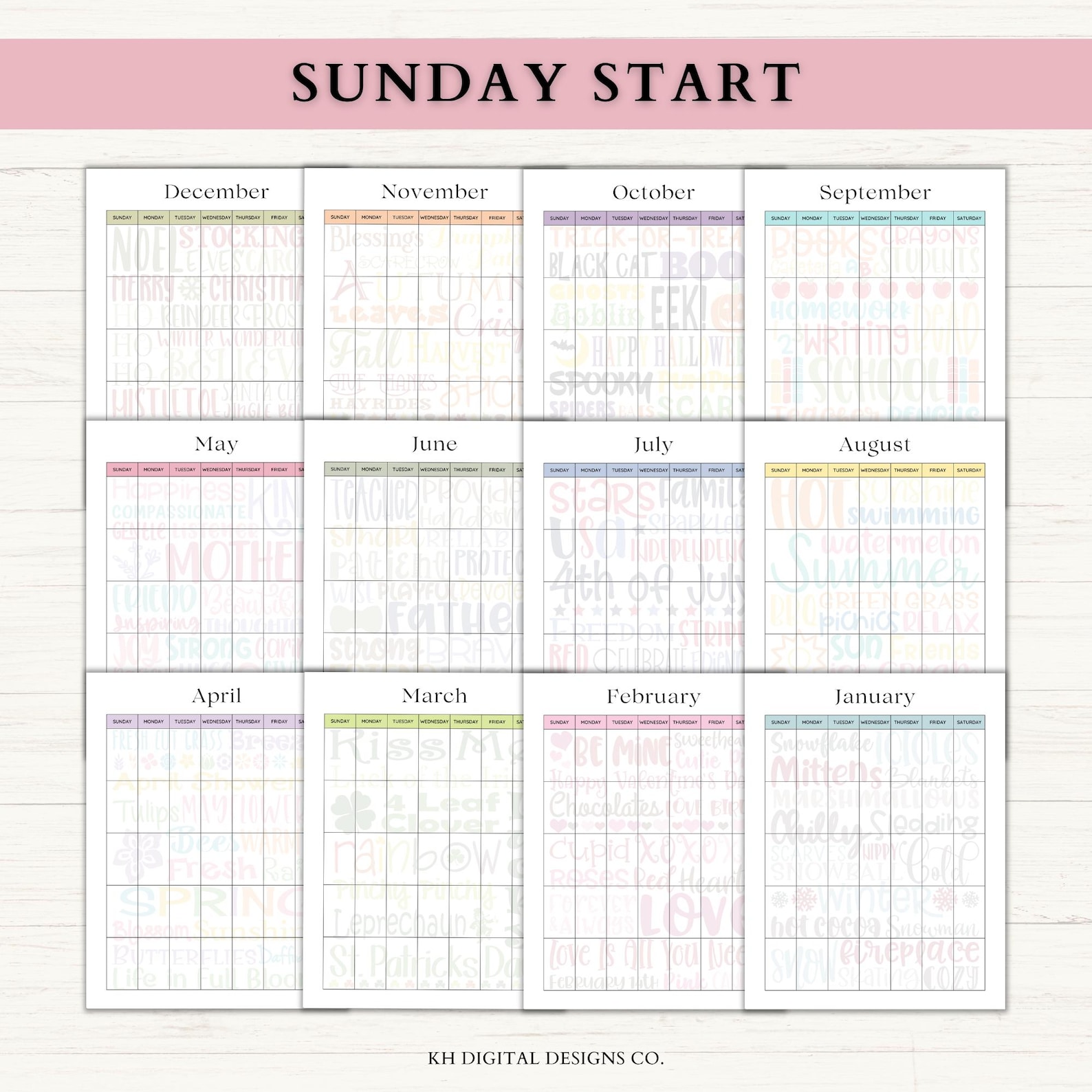 Editable Undated Monthly Calendar | Seasonal Holiday Themed Perpetual ...