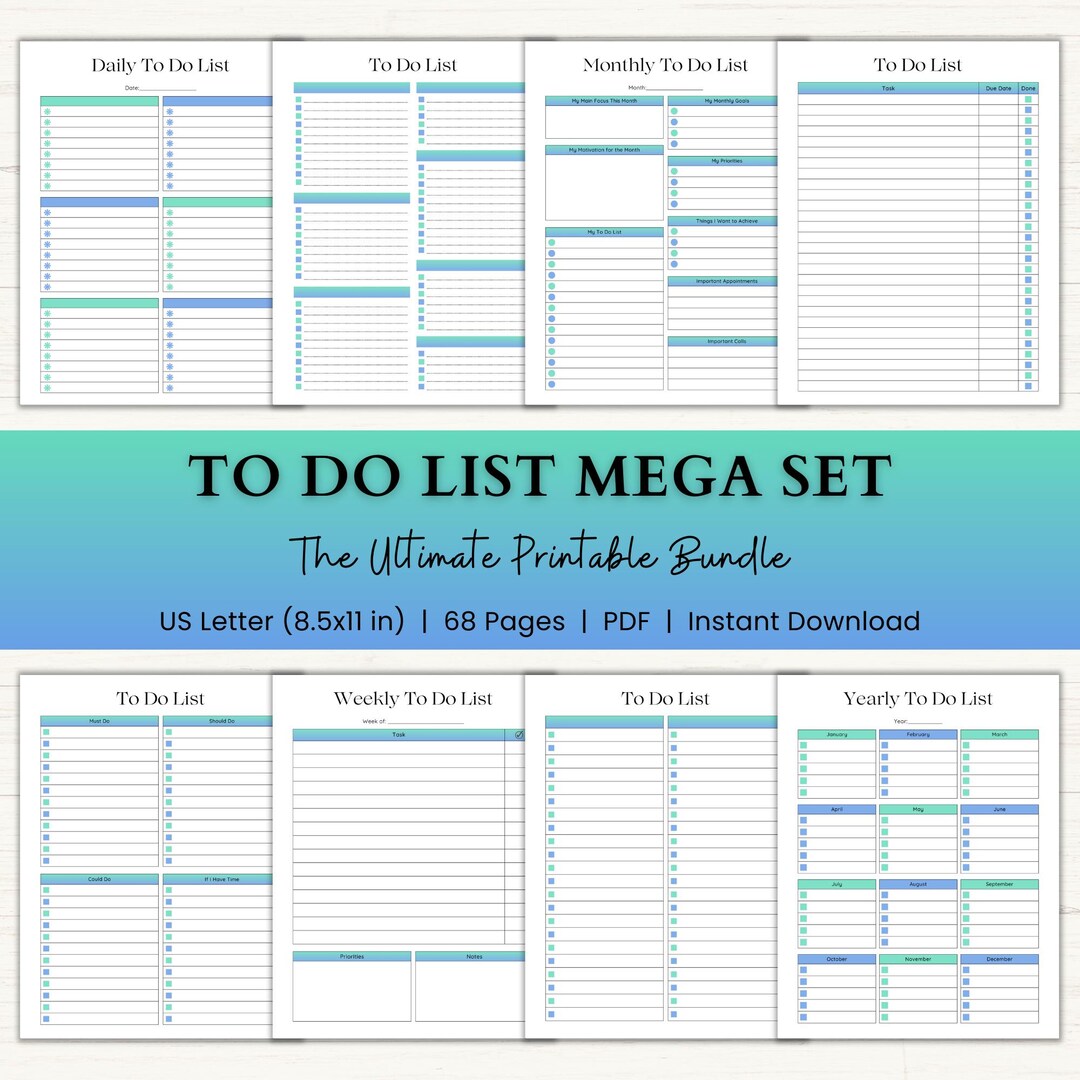 To Do List Printable Bundle | Productivity Planner | Daily & Weekly ...