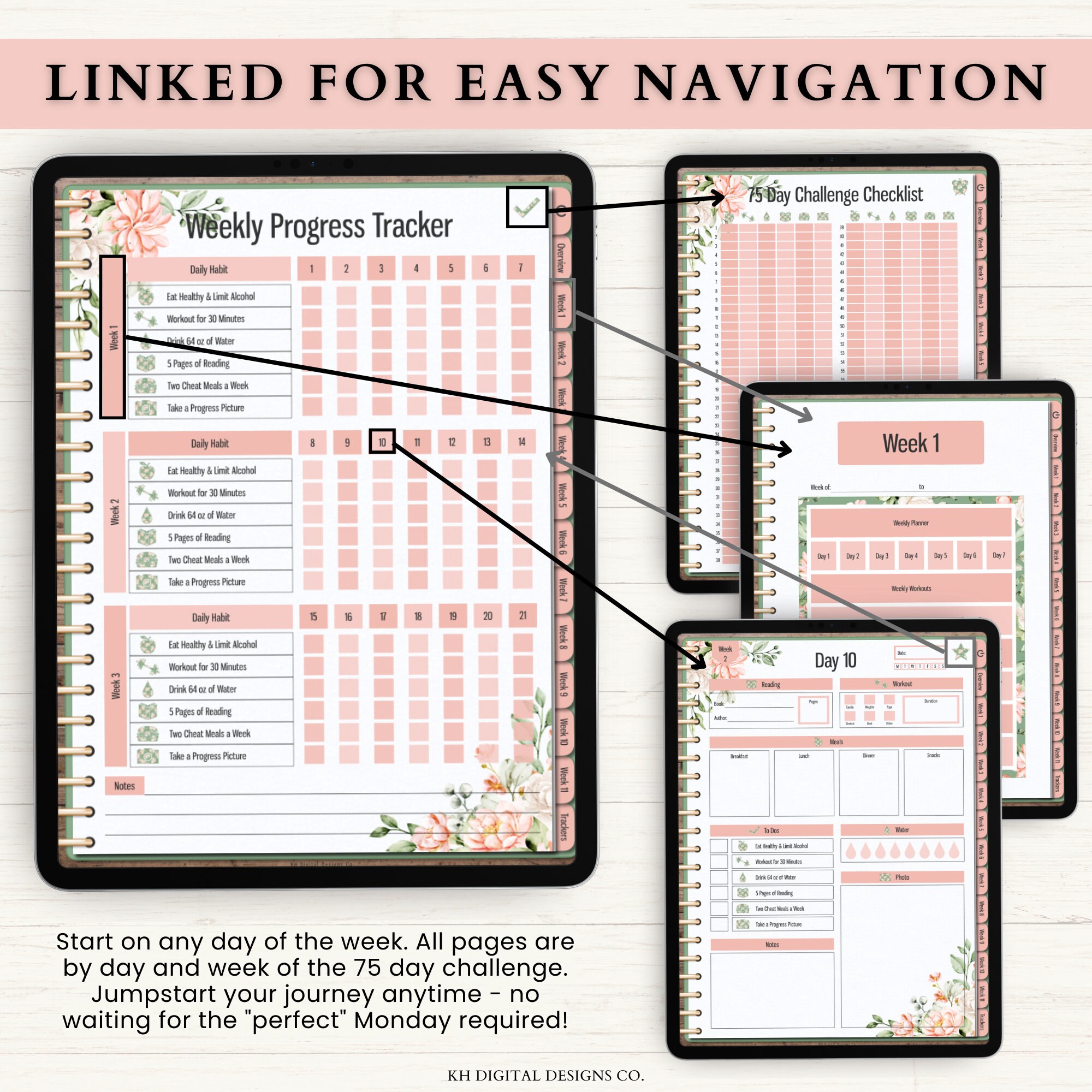 75 Soft Challenge Hyperlinked Digital Planner 75 Soft Journal Fitness ...