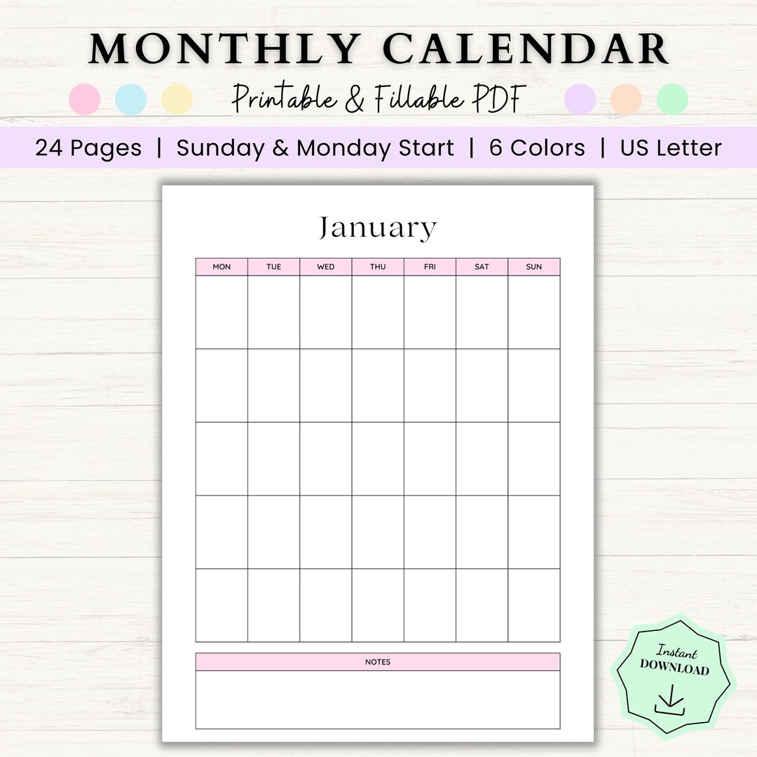 Editable Undated Monthly Calendar | Perpetual Calendar Template | 12 ...