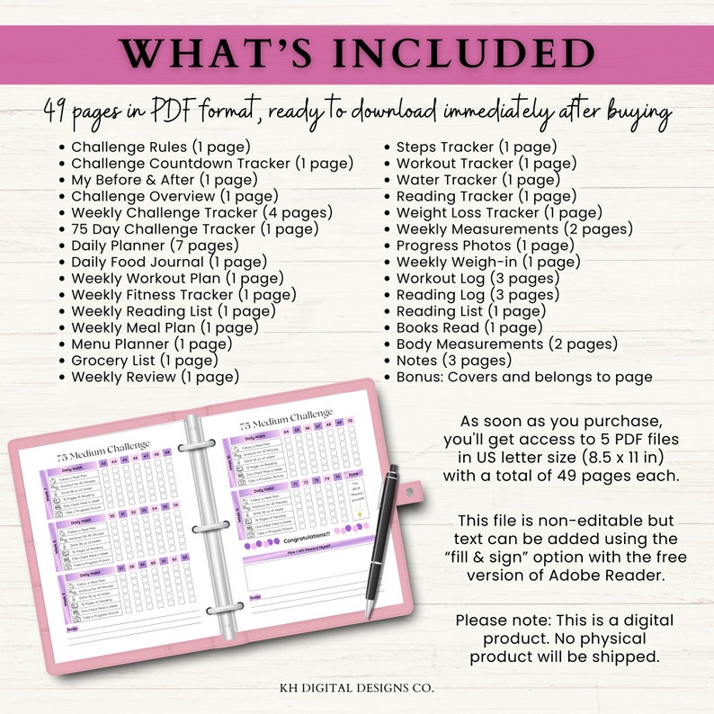 75 Medium Challenge Printable Workout Plan 75 Medium Tracker 75 Day ...