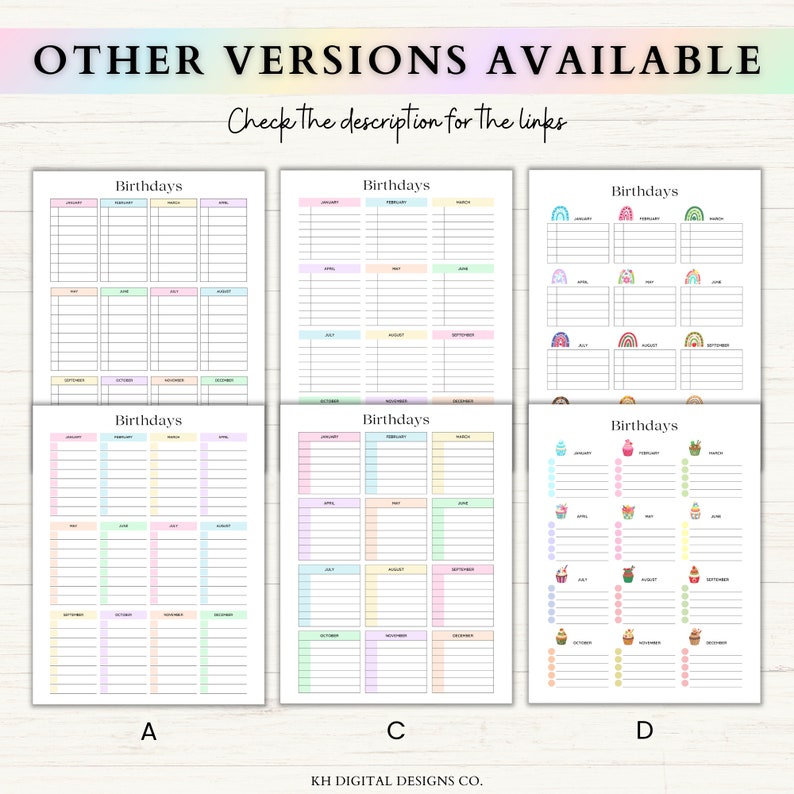 Birthday Calendar Template Printable | Birthday Planner | Fillable ...