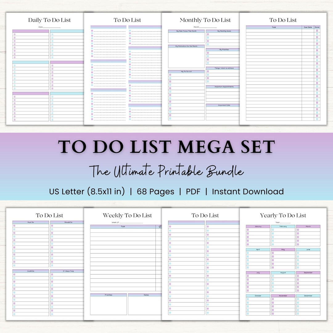 To Do List Printable Bundle | Productivity Planner | Task Trackers ...