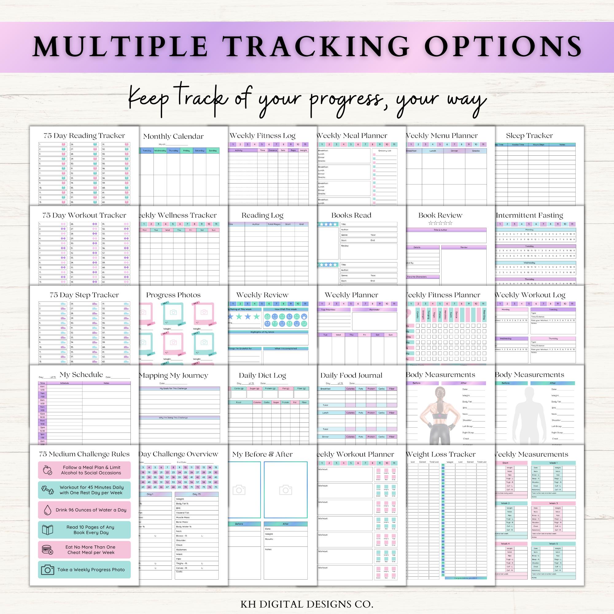 75 Medium Challenge Printable Planner | 75 Day Tracker Template ...