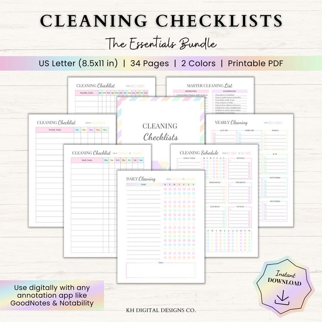 Cleaning Checklists Printable Bundle House Cleaning Planner Weekly ...