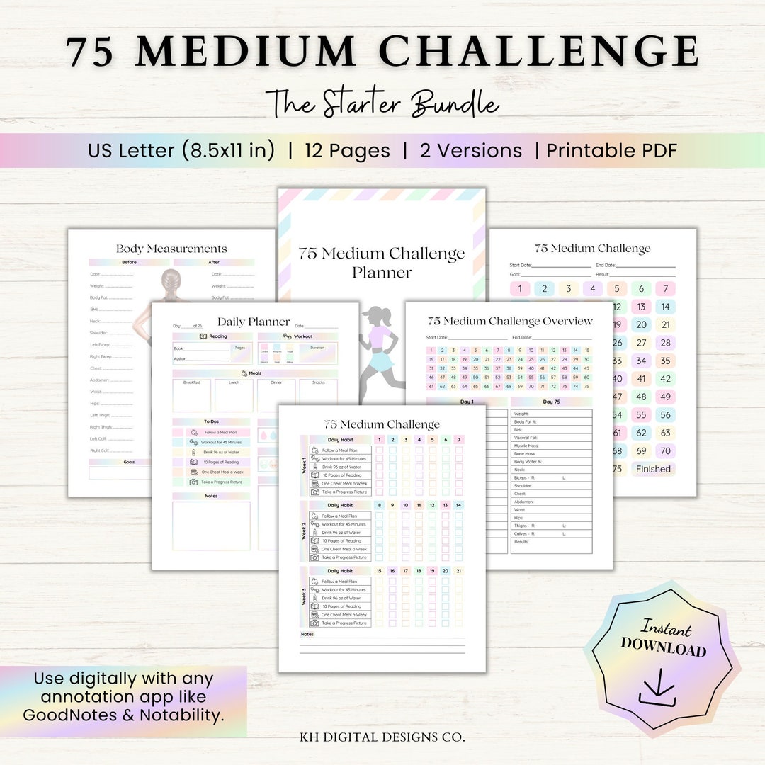 75 Medium Challenge Printable 75 Medium Challenge Bundle Workout Plan ...