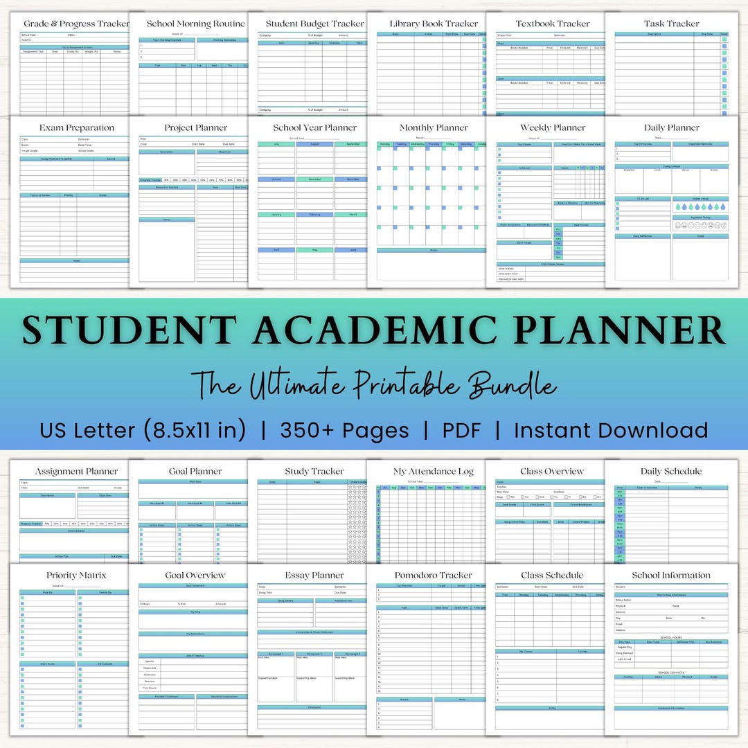Student Academic Planner Printable | Adhd Back to School Planner ...