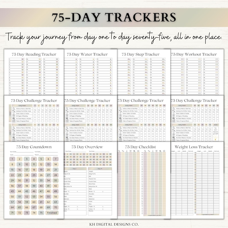 75 Day Challenge Printable Bundle: Fitness & Workout Planner, ADHD ...