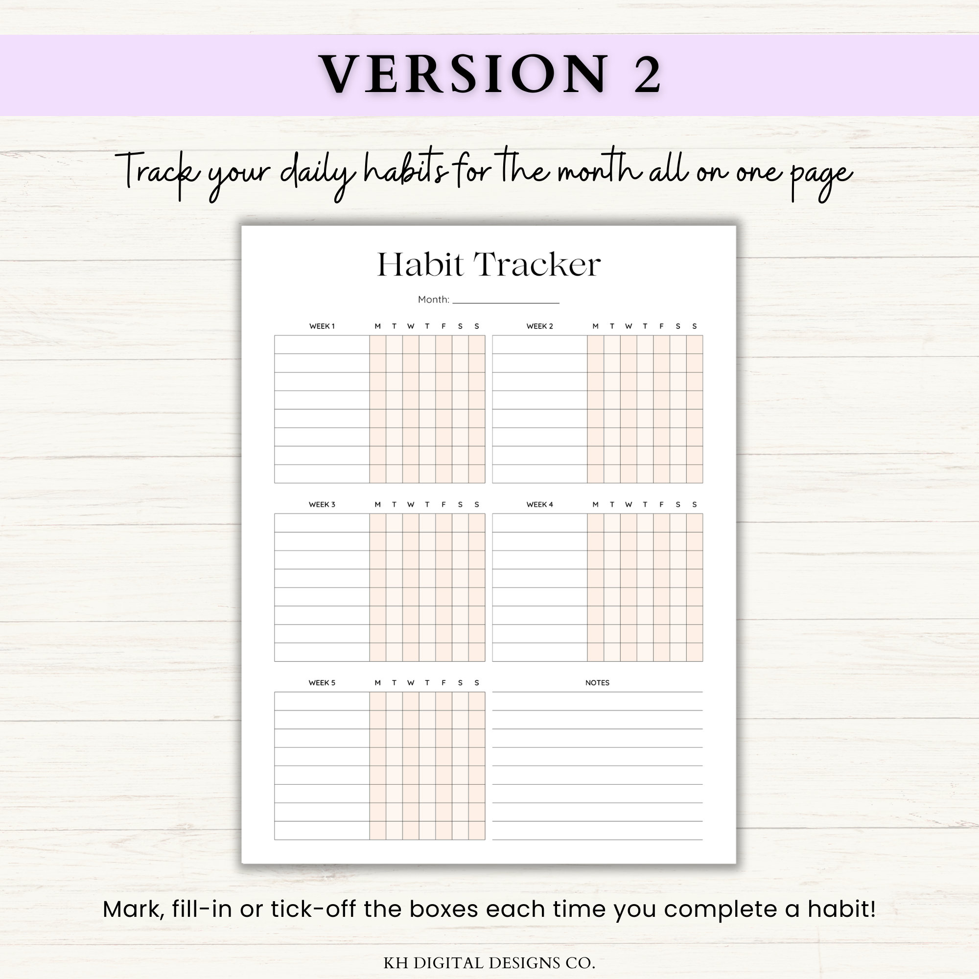 Monthly Habit Tracker Printable Vertical Fillable Weekly Habit Tracker ...