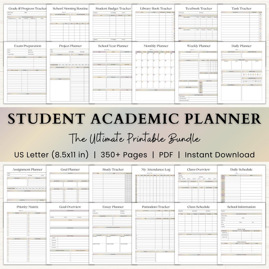 Student Academic Planner Printable | Adhd Back to School Planner ...
