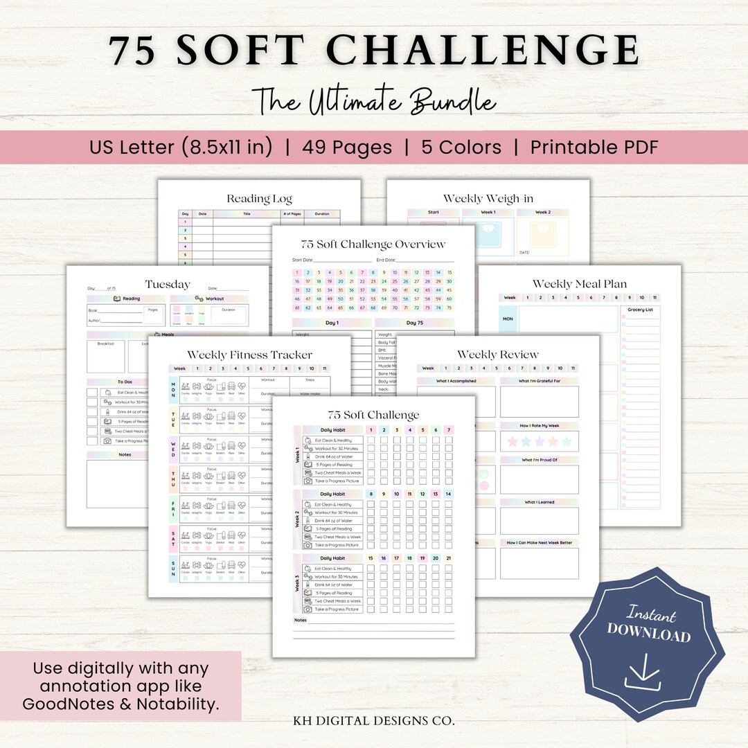 75 Soft Challenge Printable Workout Plan 75 Soft Tracker 75 Day ...
