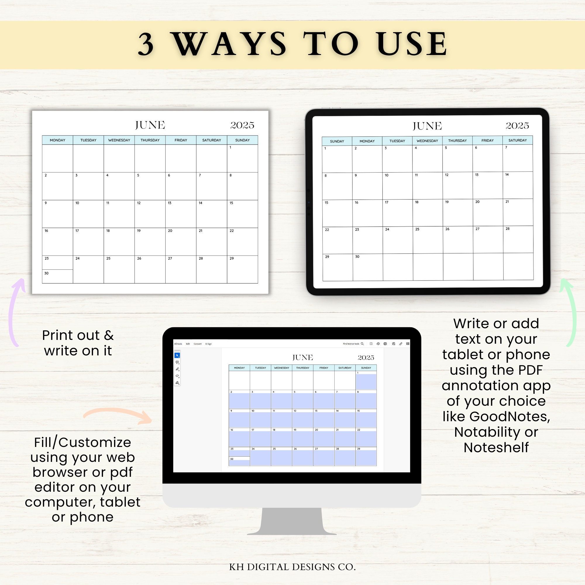 Editable 2025 Monthly Calendar One Page Monthly Planner Dated 12 Month ...