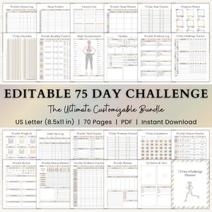 Editable 75 Day Challenge Planner | 75 Soft Challenge Checklist | 75 ...