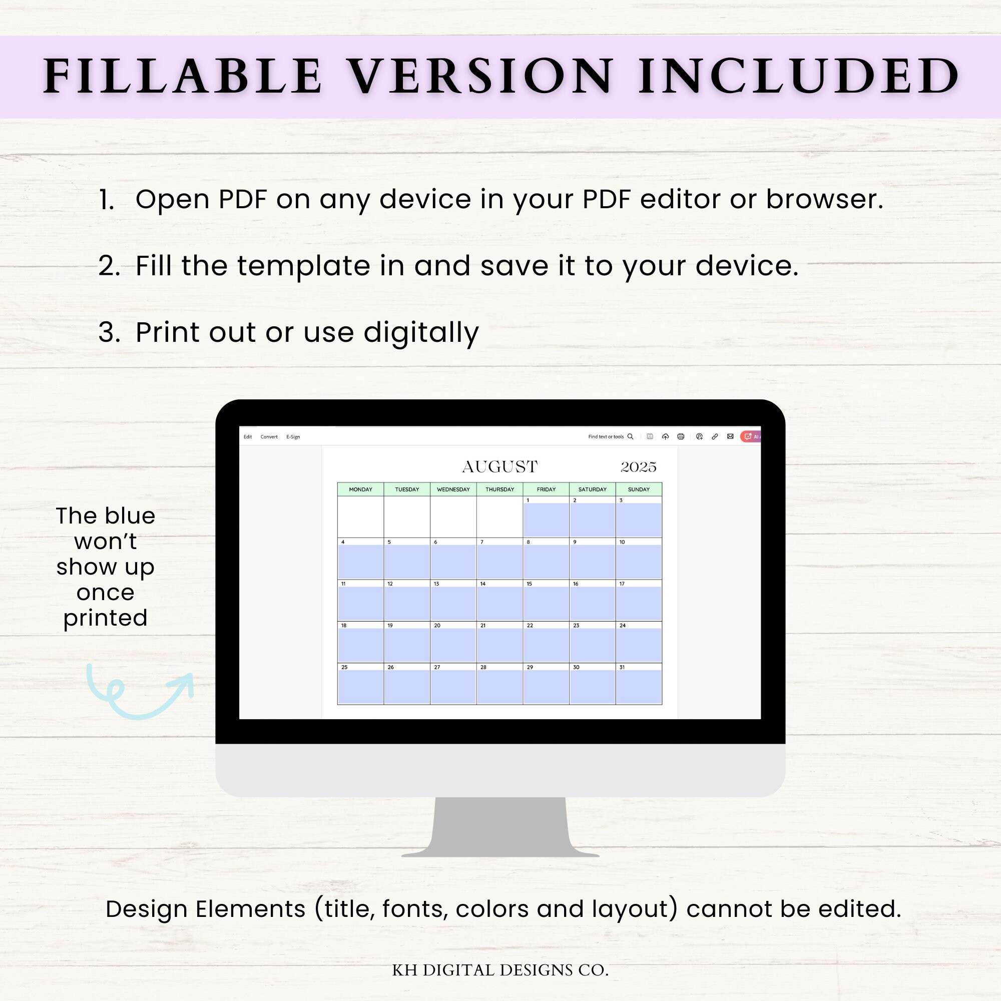 Editable 2025 Monthly Calendar | One Page Monthly Planner | Dated 12 ...