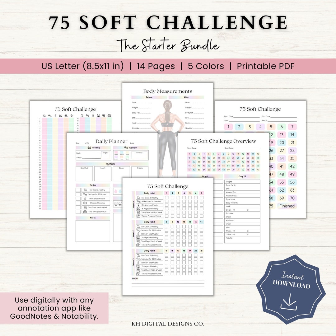 75 Soft Challenge Printable Workout Plan 75 Soft Tracker 75 Day ...