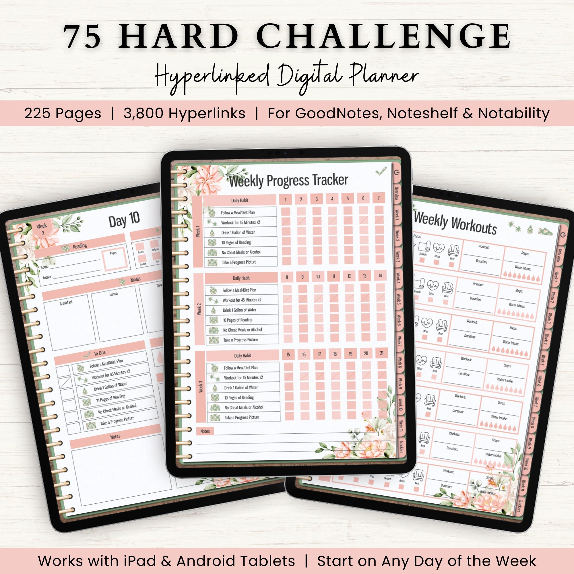 75 Hard Challenge Hyperlinked Digital Planner 75 Hard Journal Fitness ...