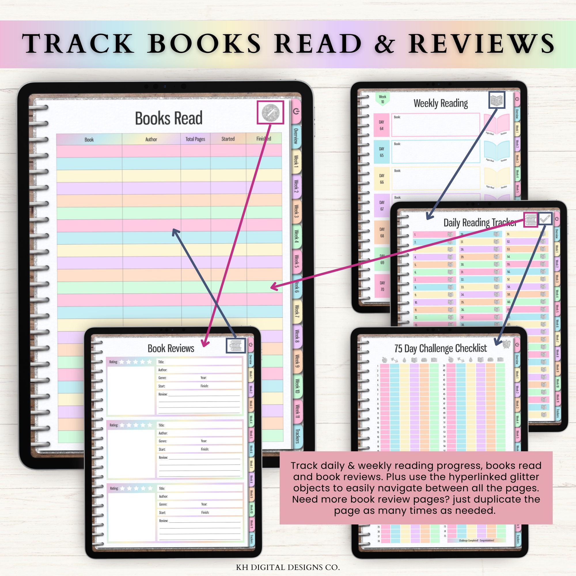 75 Soft Challenge Digital Hyperlinked Planner Fitness Tracker Journal ...