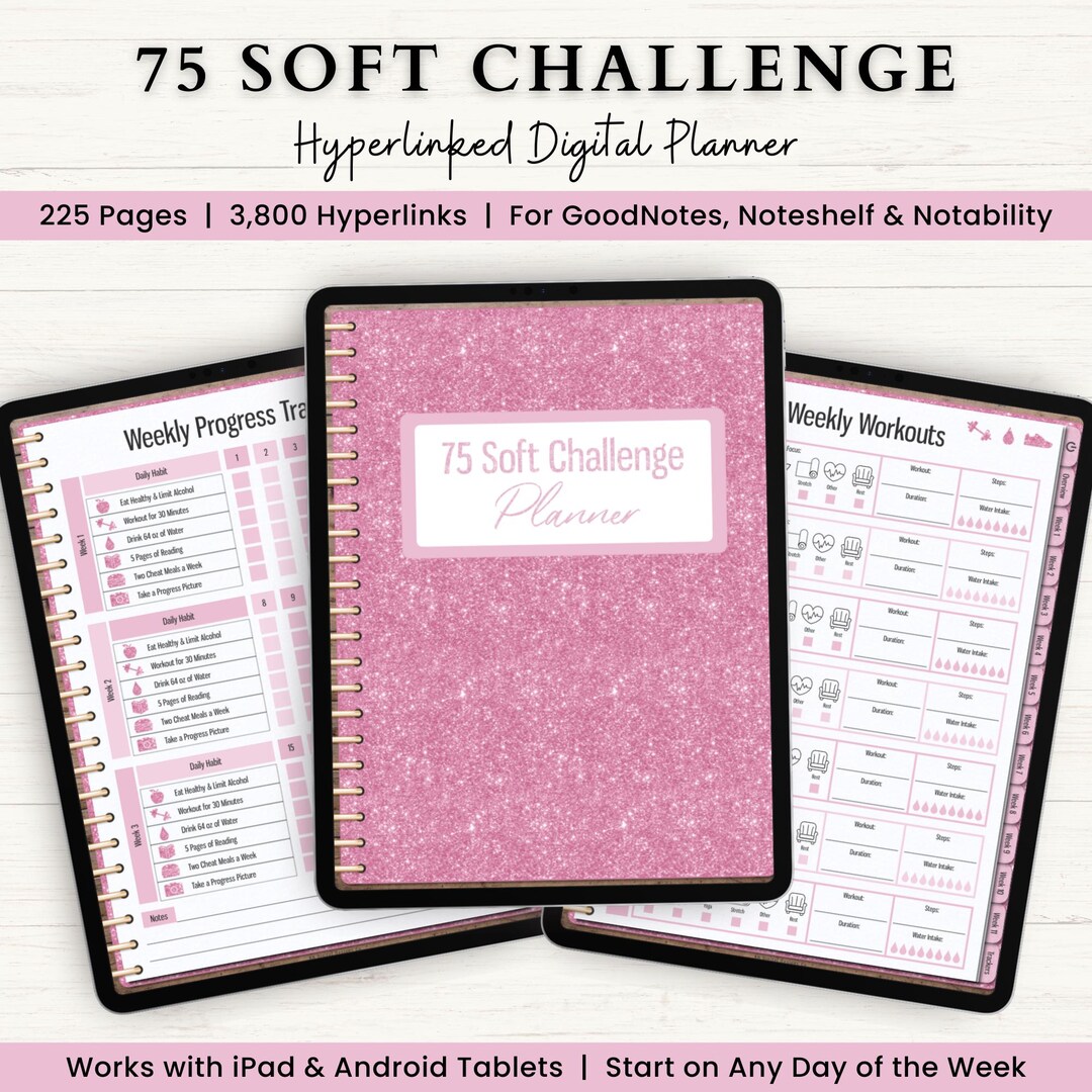 75 Soft Challenge Hyperlinked Digital Planner Fitness Journal Daily ...