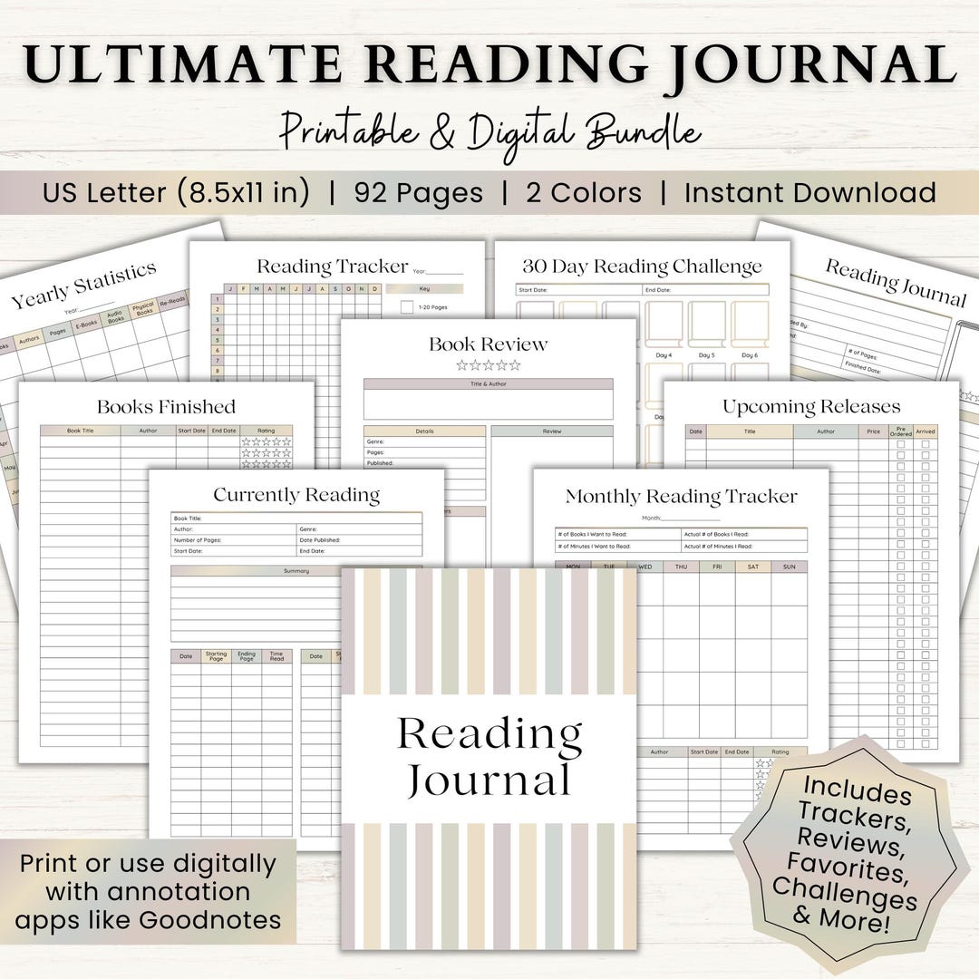 Reading Journal Printable | Book Review Log | Reading Challenge | Book ...