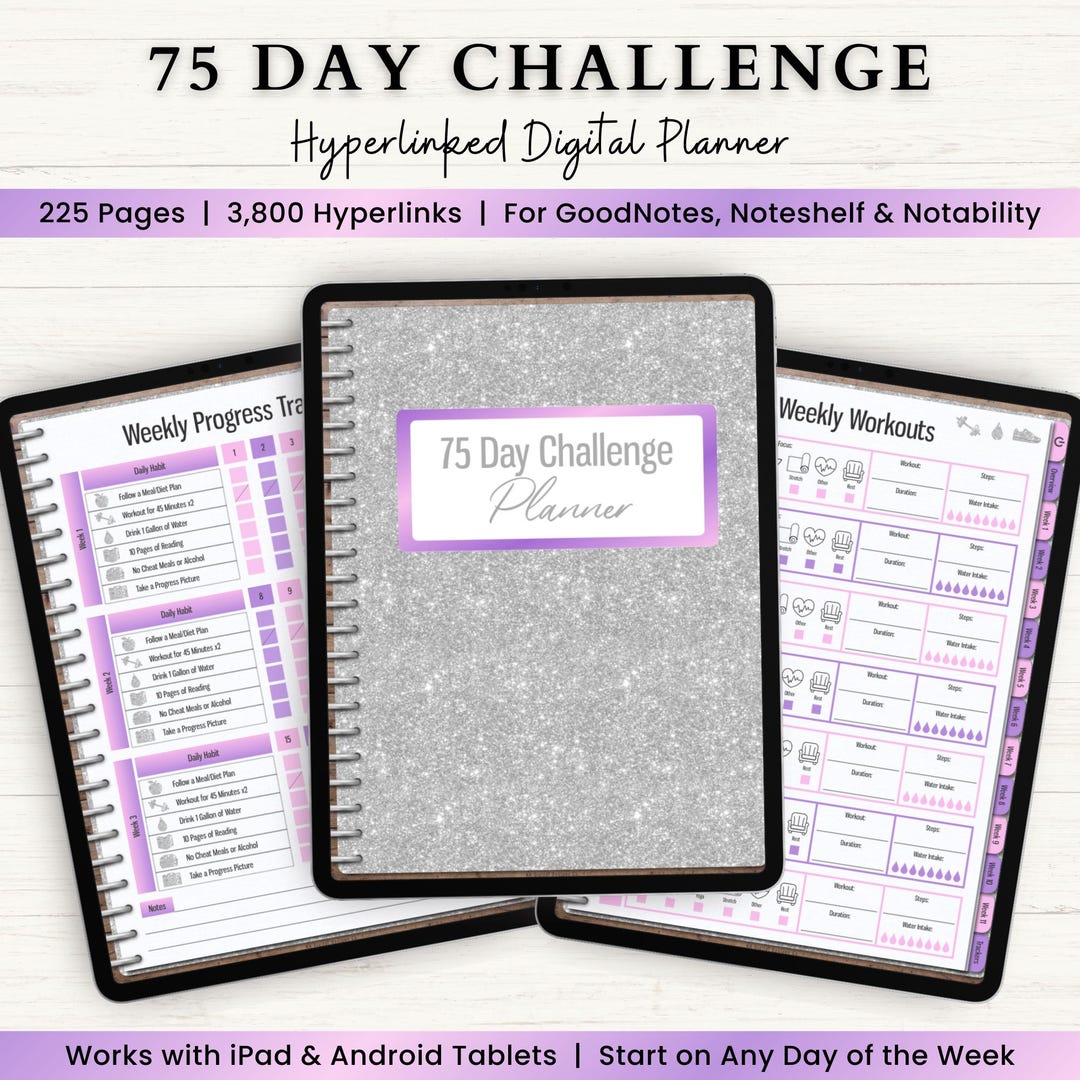 75 Day Challenge Digital Hyperlinked Planner | Weight Loss Tracker | 75 ...