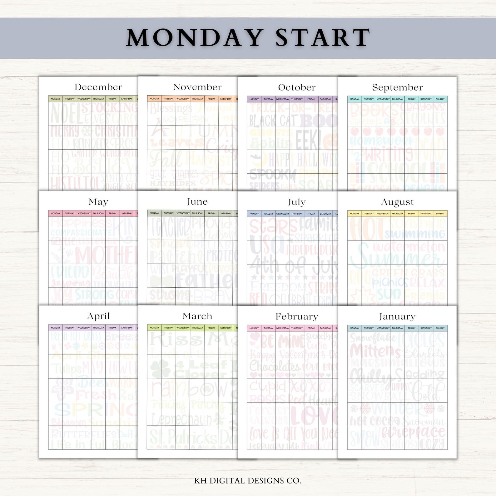 Editable Undated Monthly Calendar | Seasonal Holiday Themed Perpetual ...