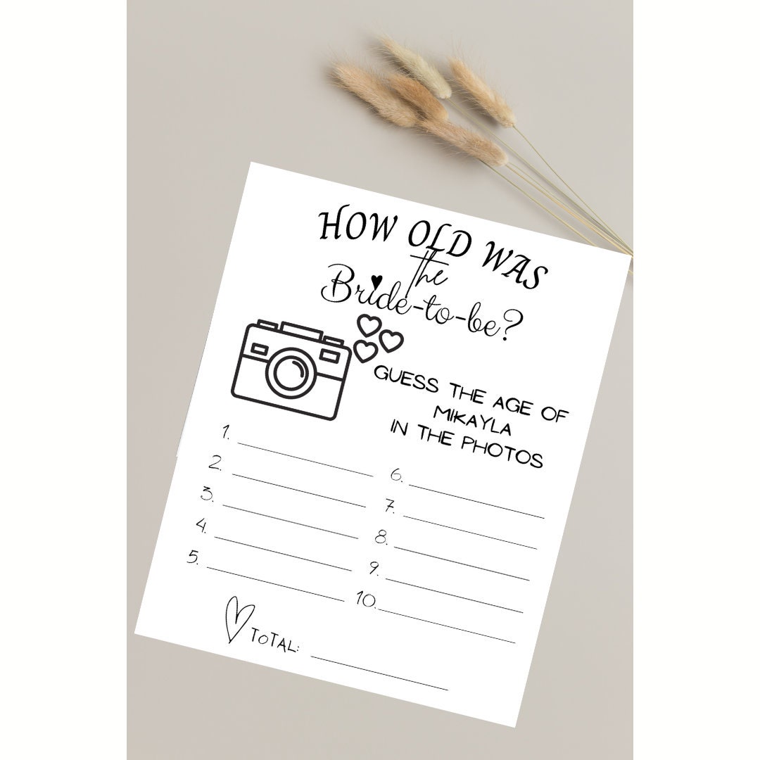 How Old Was the Bride, Bridal Shower Game, Printable Bridal Shower ...