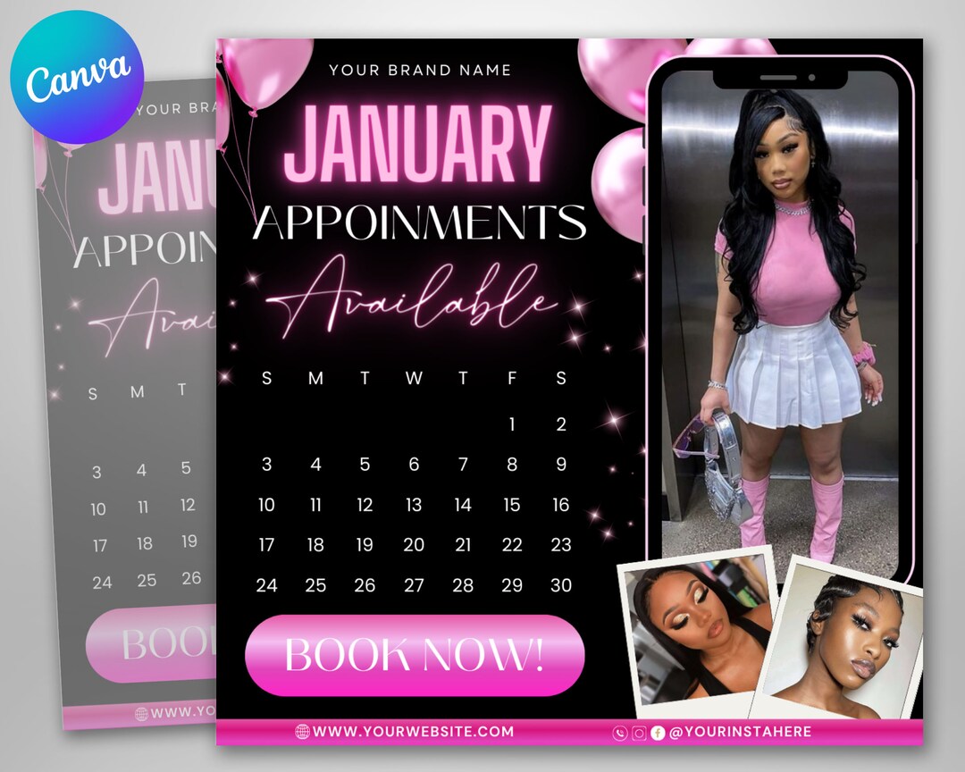 January Booking Flyer, Pink New Year Booking Flyer, January Book Now ...