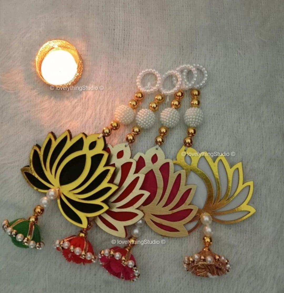 Wooden/mdf Lotus Hanging, Lotus Cutouts Beaded Hanging for Home Decor ...