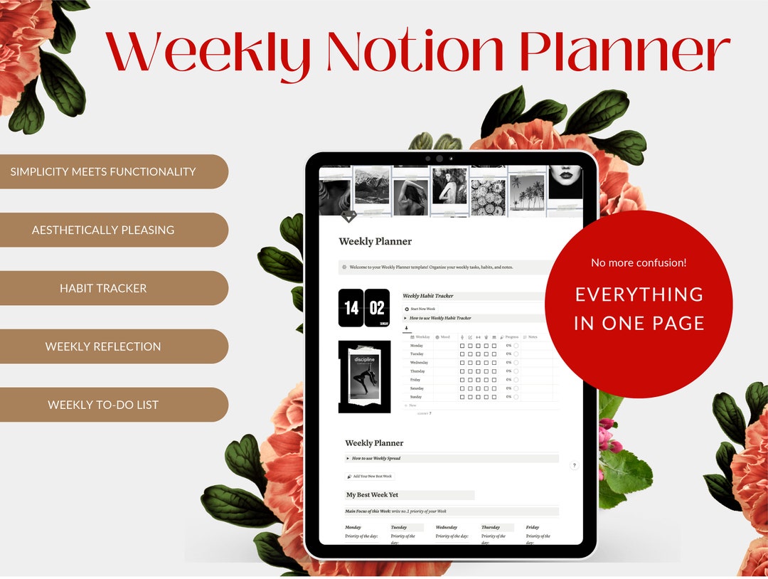 Notion Template Weekly Planner Minimalistic Design Habit Tracker ...