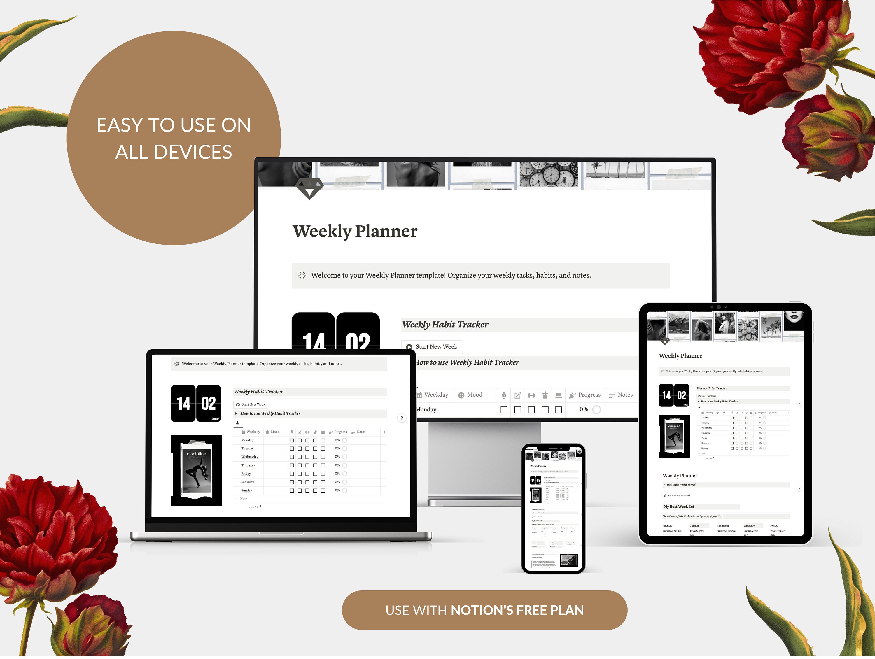 Notion Template Weekly Planner Minimalistic Design Habit Tracker ...