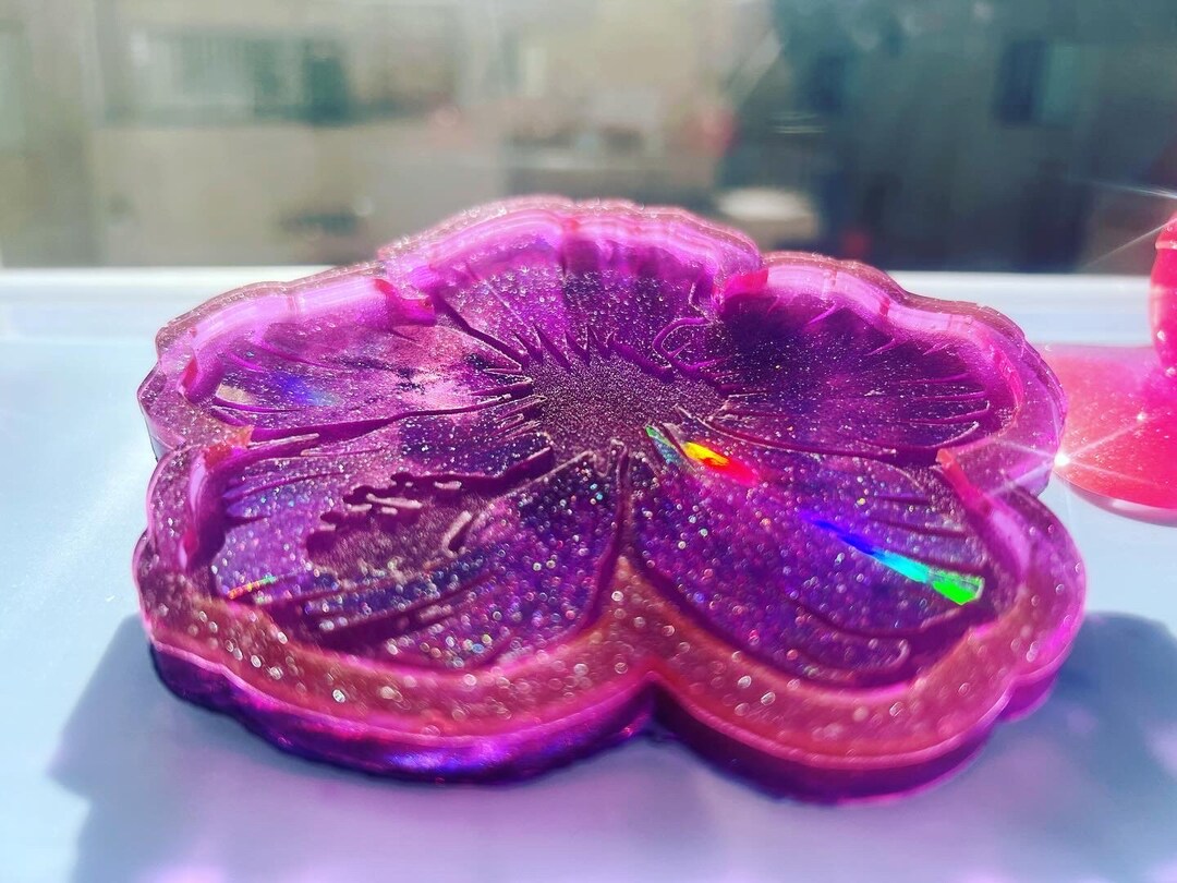 Holographic Resin Hibiscus Flower - Pink - Etsy