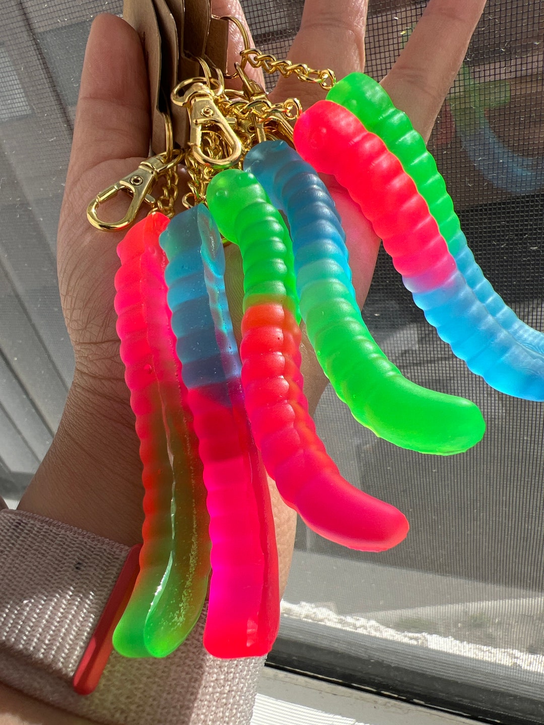 Gummy Worms Keychain | Resin Gummy Worms - Etsy