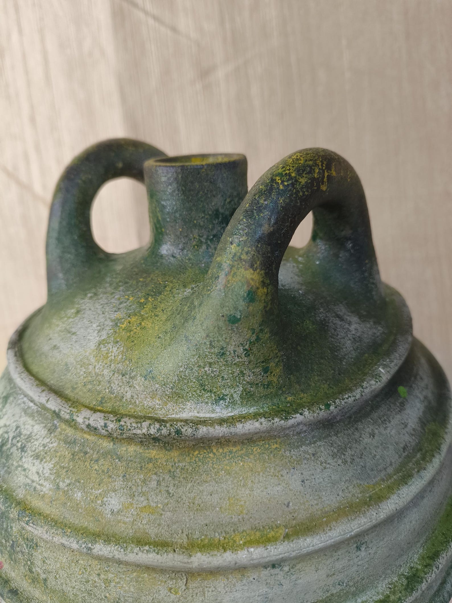 Terracotta Clay Pot, Moss Green Pot, Yellow Patina Pot, Aged Texture ...