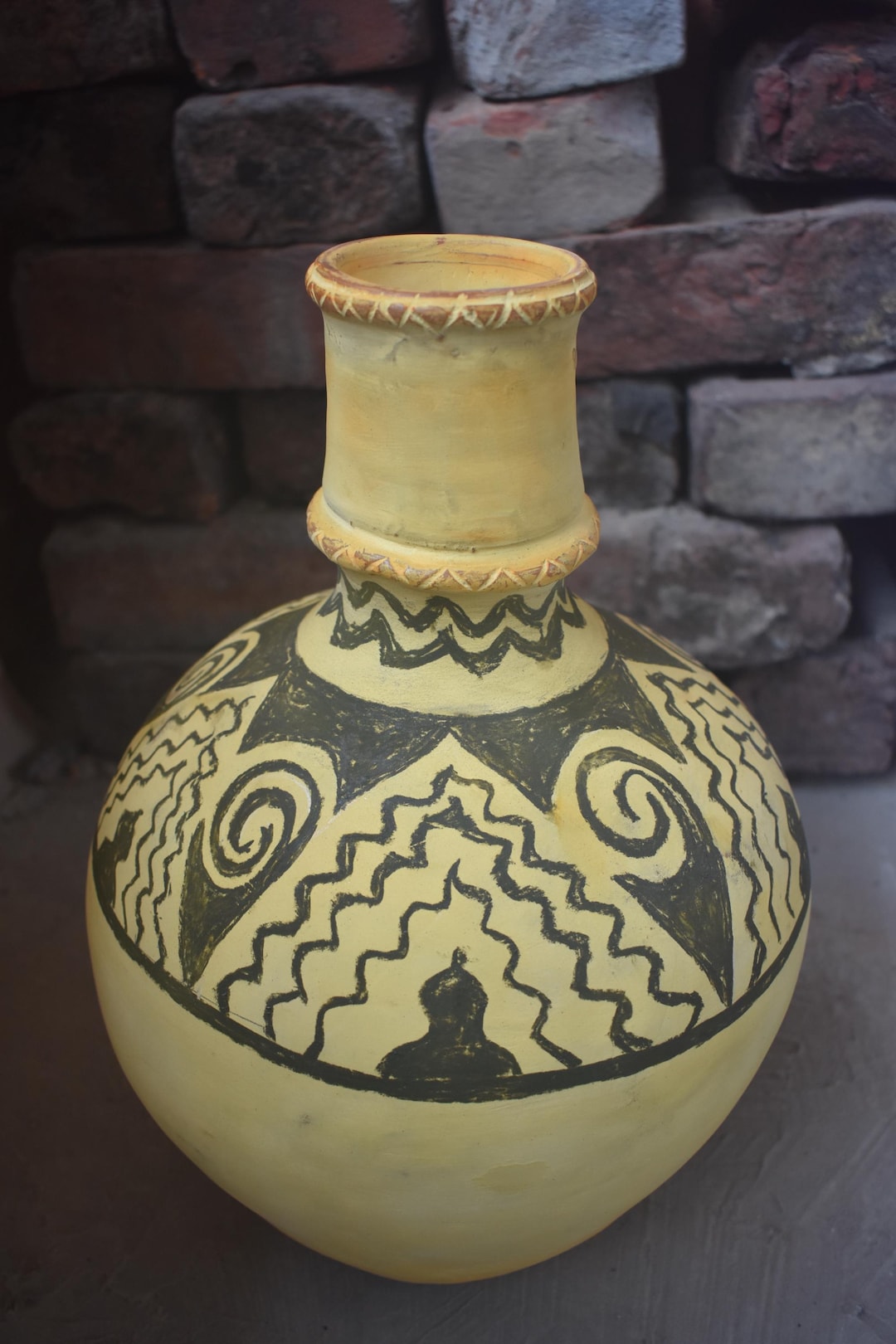 Handmade Terracotta Vase - Tribal Ethnic Pottery - Hopi & Mata Ortiz Inspired Clay Vessel ...
