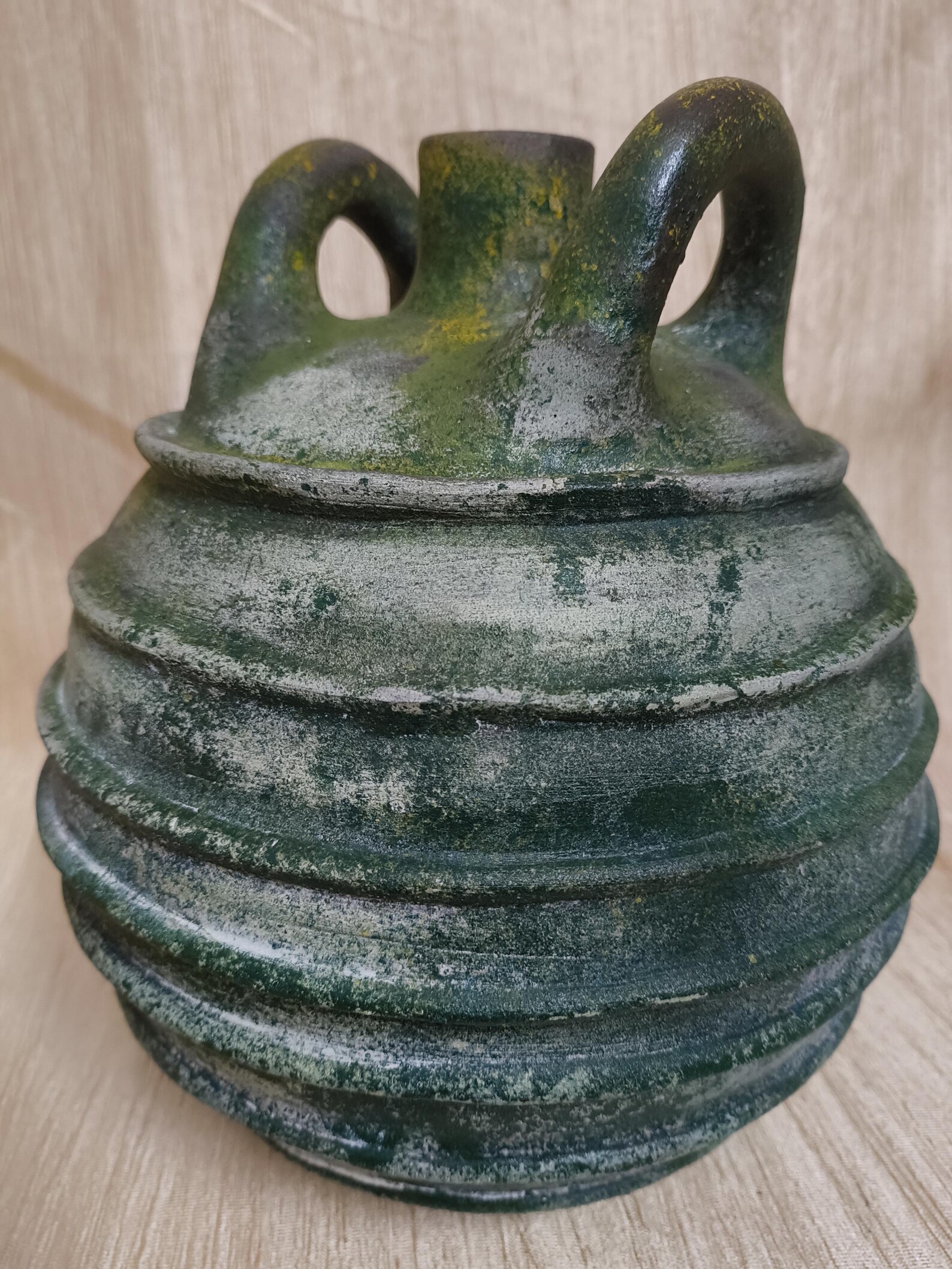 Terracotta Clay Pot, Moss Green Pot, Yellow Patina Pot, Aged Texture ...