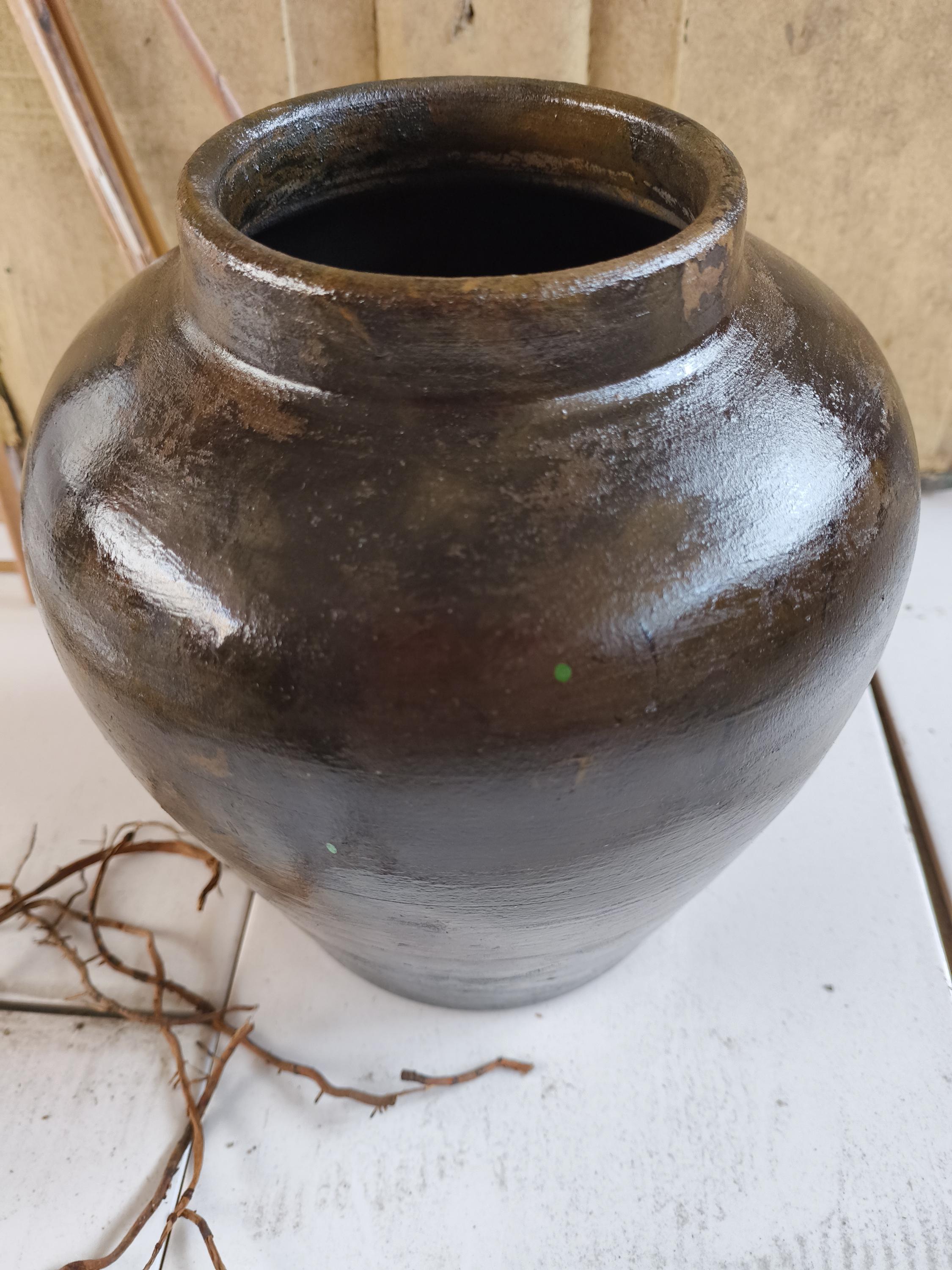 Large Antique Thai Water Jar, 19th Century Brown Glazed Pottery ...